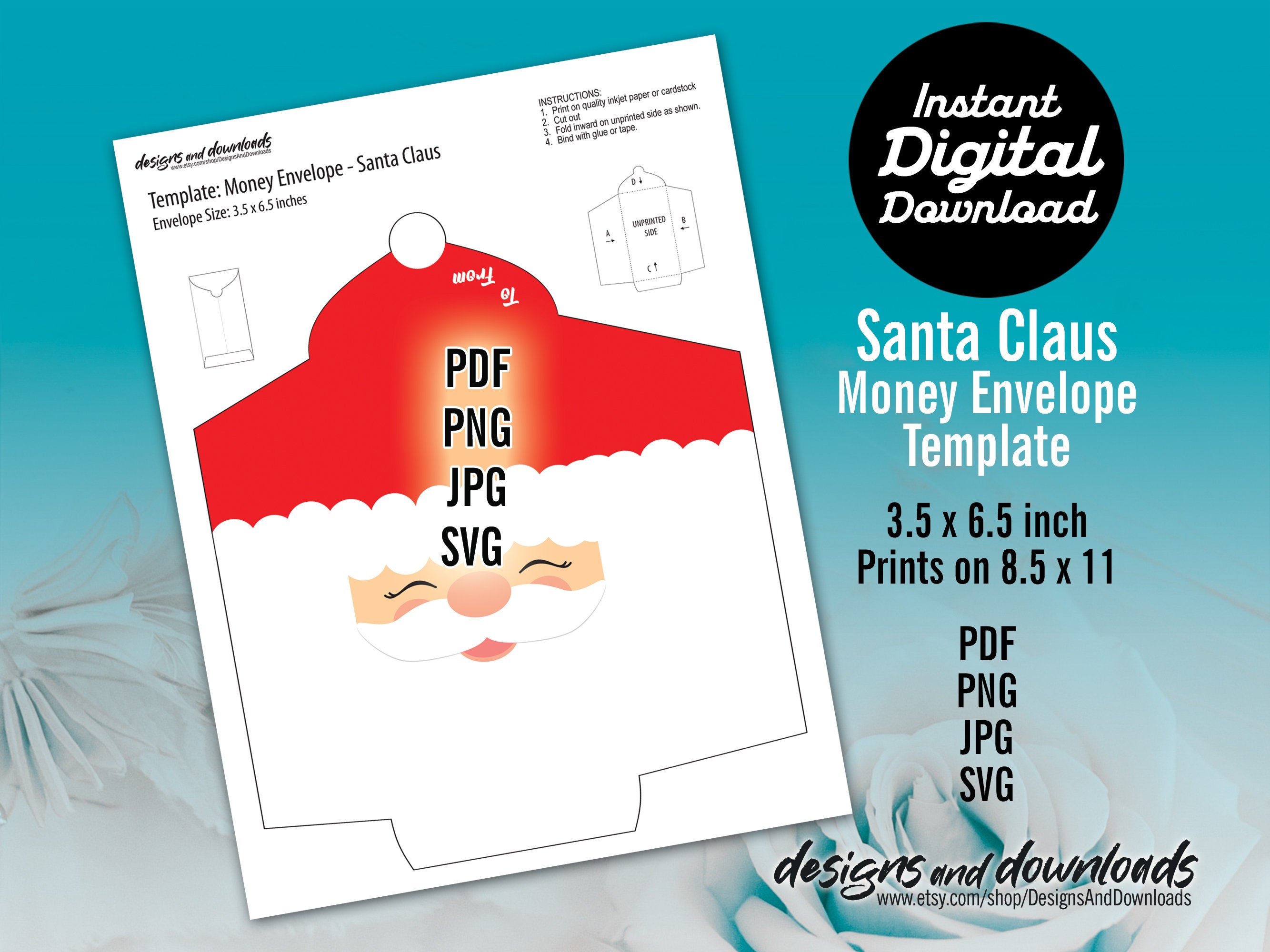 Printable Santa Claus Money Envelope Template - Etsy
