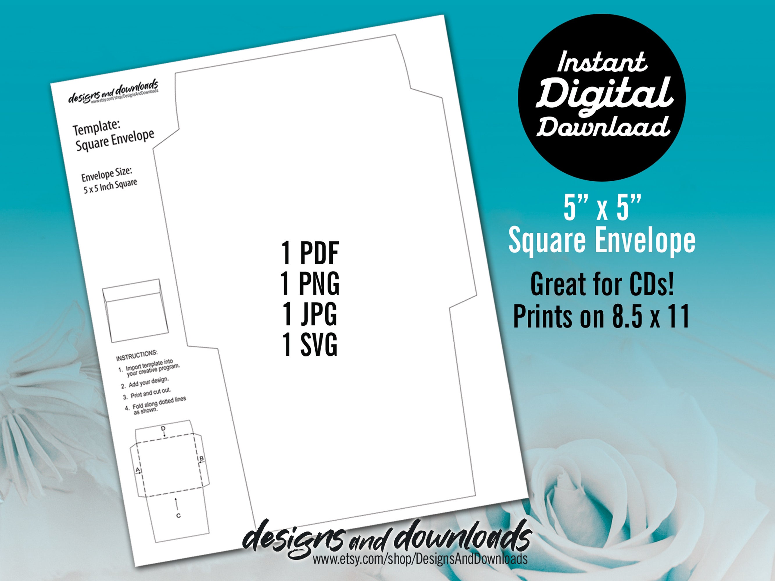 Square Envelope Template - Etsy