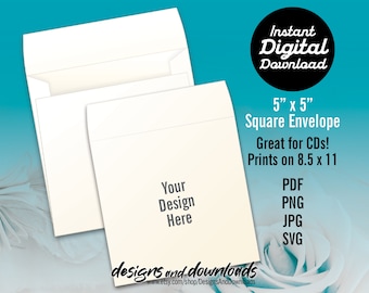 5x5 Printable Envelope Template - PNG, SVG, JPG and Pdf - Square ...