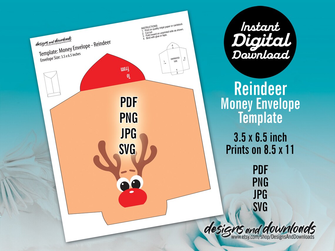Printable Holiday Reindeer Money Envelope Template - Etsy
