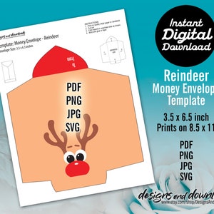 Printable Holiday Reindeer Money Envelope Template - Etsy