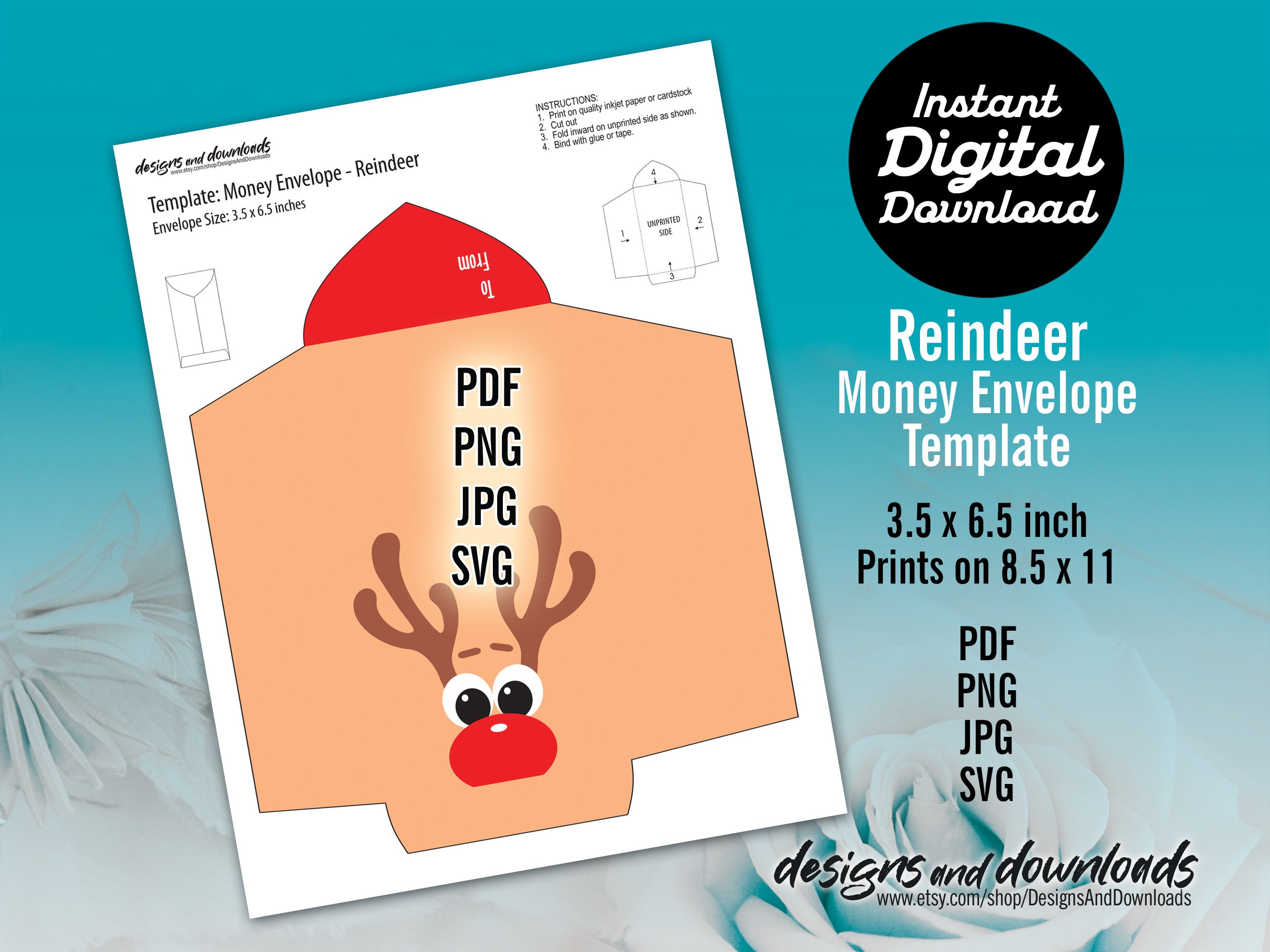 Printable Holiday Reindeer Money Envelope Template - Etsy