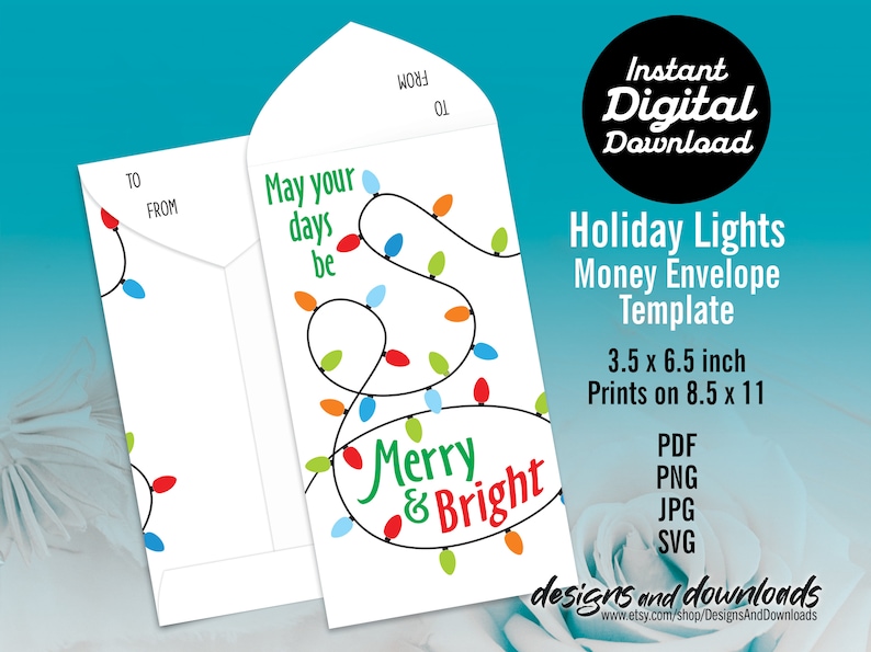 Printable Holiday Lights Money Envelope Template - Etsy