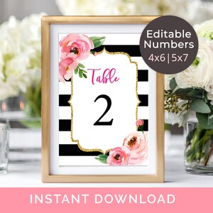 Floral Table Number Template, DIY Table Numbers, Kate Party Table ...