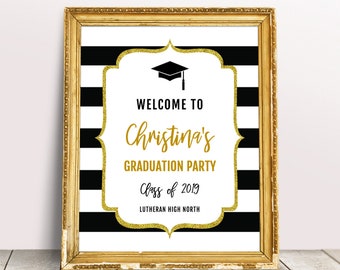 Graduation Welcome Sign, Black and Gold Printable Welcome Sign ...