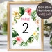 Tropical Table Numbers Template, DIY Table Numbers Editable, Tropical ...
