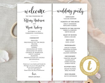 Rustic Wedding Program Template | Etsy