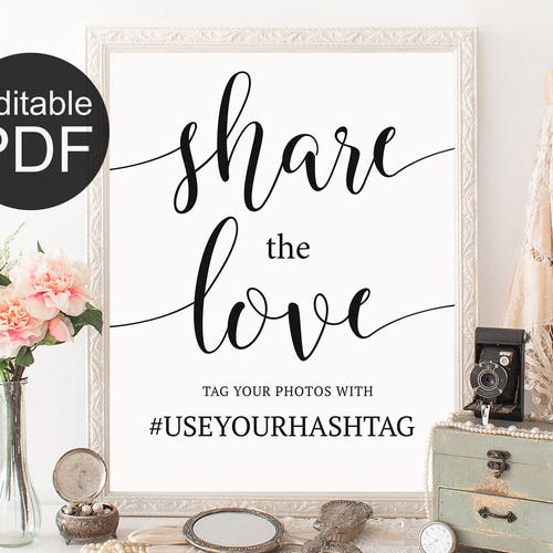Share the Love Hashtag Sign Printable Wedding Hashtag Sign | Etsy