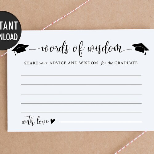 Printable Words of Wisdom for Graduate Cards Advice for the - Etsy