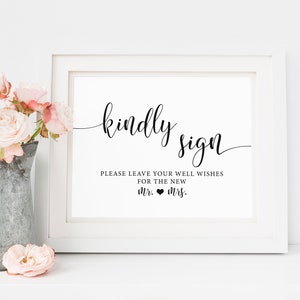 Kindly Sign Well Wishes Sign Printable, Rustic Wedding Guestbook Sign ...