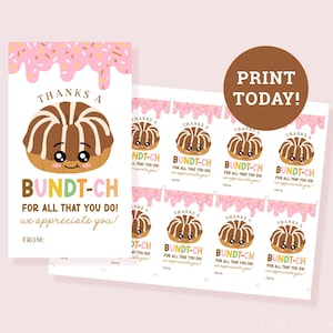 Bundt Cake Appreciation Tag, Bundt Cake Gift Tag, Bundt Cake Teacher ...