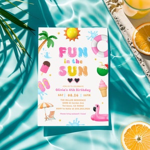 Fun in the Sun Birthday Party Invitation Template, Tropical Summer ...