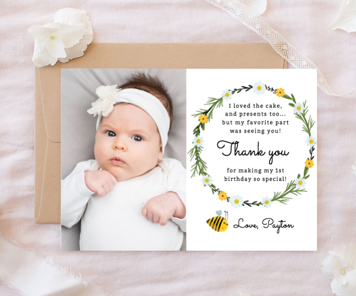 Bumble Bee Thank You Cards, Bee Themed Birthday Thank You Note, First ...