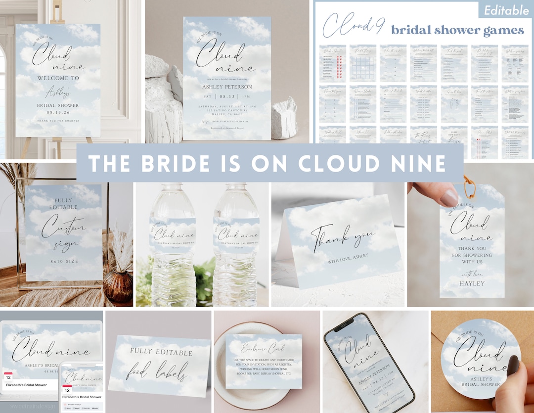 On Cloud Nine Bridal Shower Bundle, She's on Cloud 9 Bridal Shower Game ...