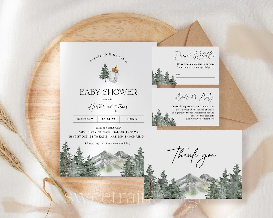 Mountain Adventure Baby Shower Invitation Template, Forest Baby Shower ...