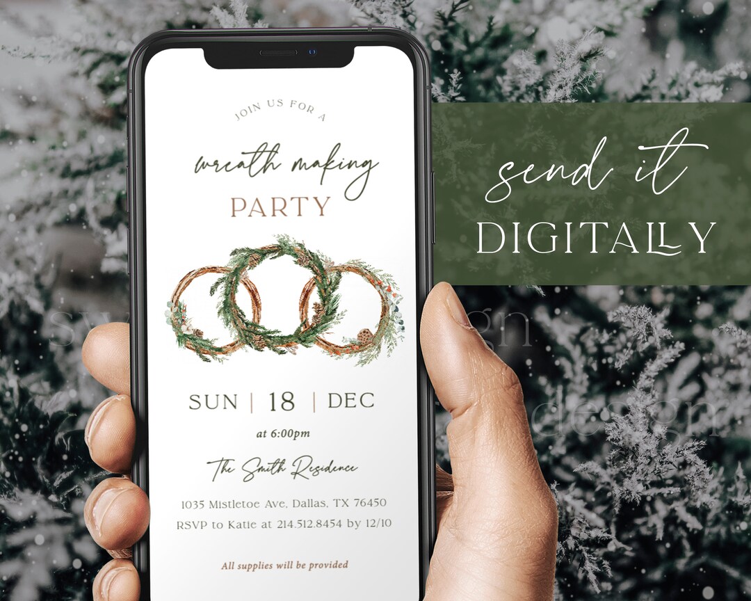 Christmas Wreath Making Party Evite, Wreath Party Invitation Smartphone ...