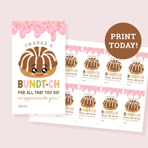 Bundt Cake Appreciation Tag, Bundt Cake Gift Tag, Bundt Cake Teacher ...