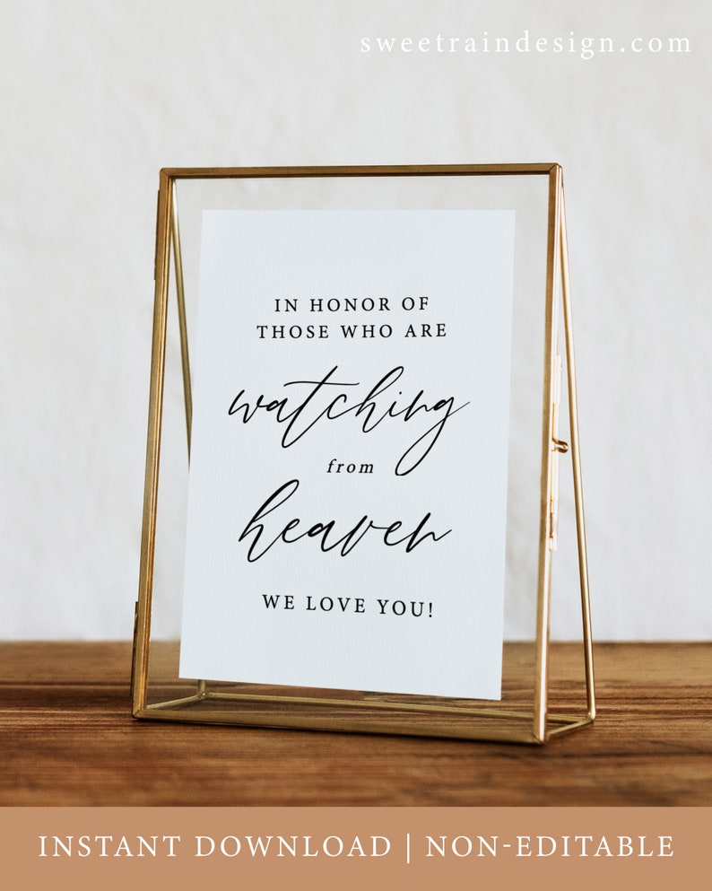 Watching From Heaven Sign, Modern Wedding Memorial Sign Printable, in ...