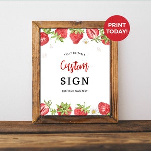 Berry Sweet Strawberry Editable Sign 8x10, Strawberry Birthday ...