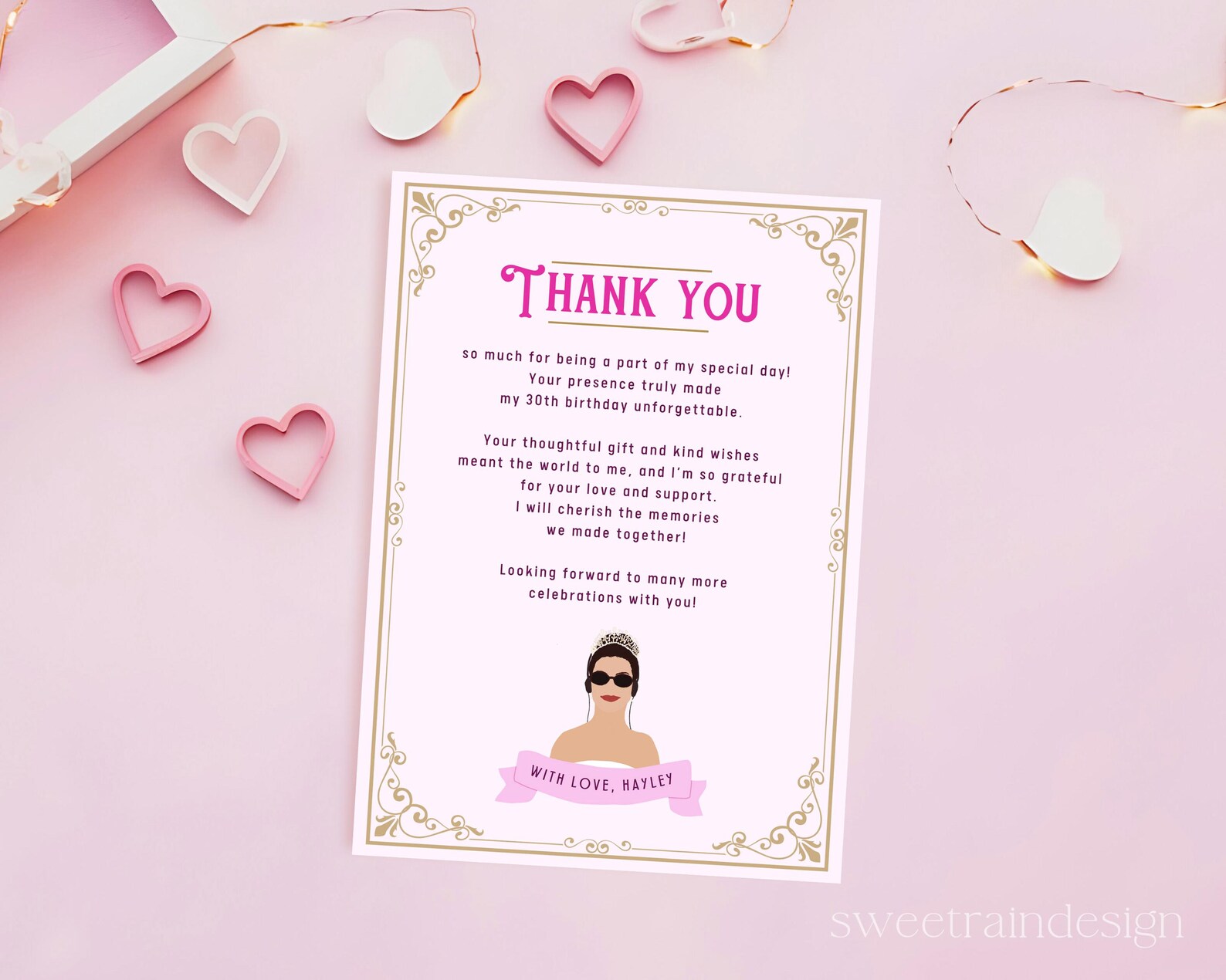 Pink Princess Birthday Party Thank You Card Template, Princess of ...