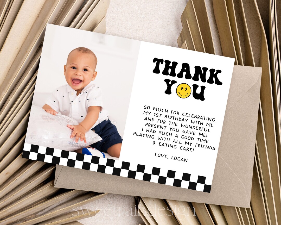 One Happy Dude Birthday Photo Thank You Cards, Smile 1st Birthday Thank ...