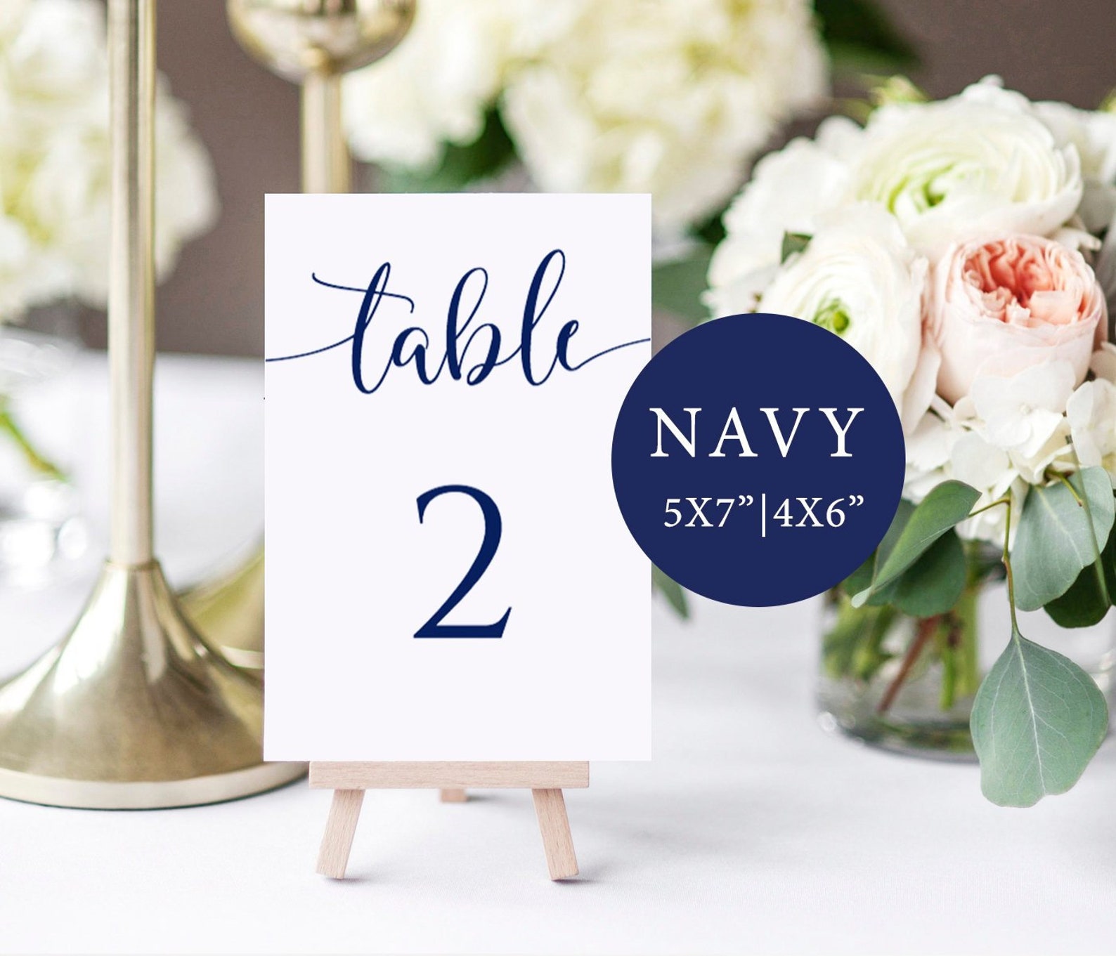 Navy Table Numbers Printable Table Numbers Wedding Table | Etsy