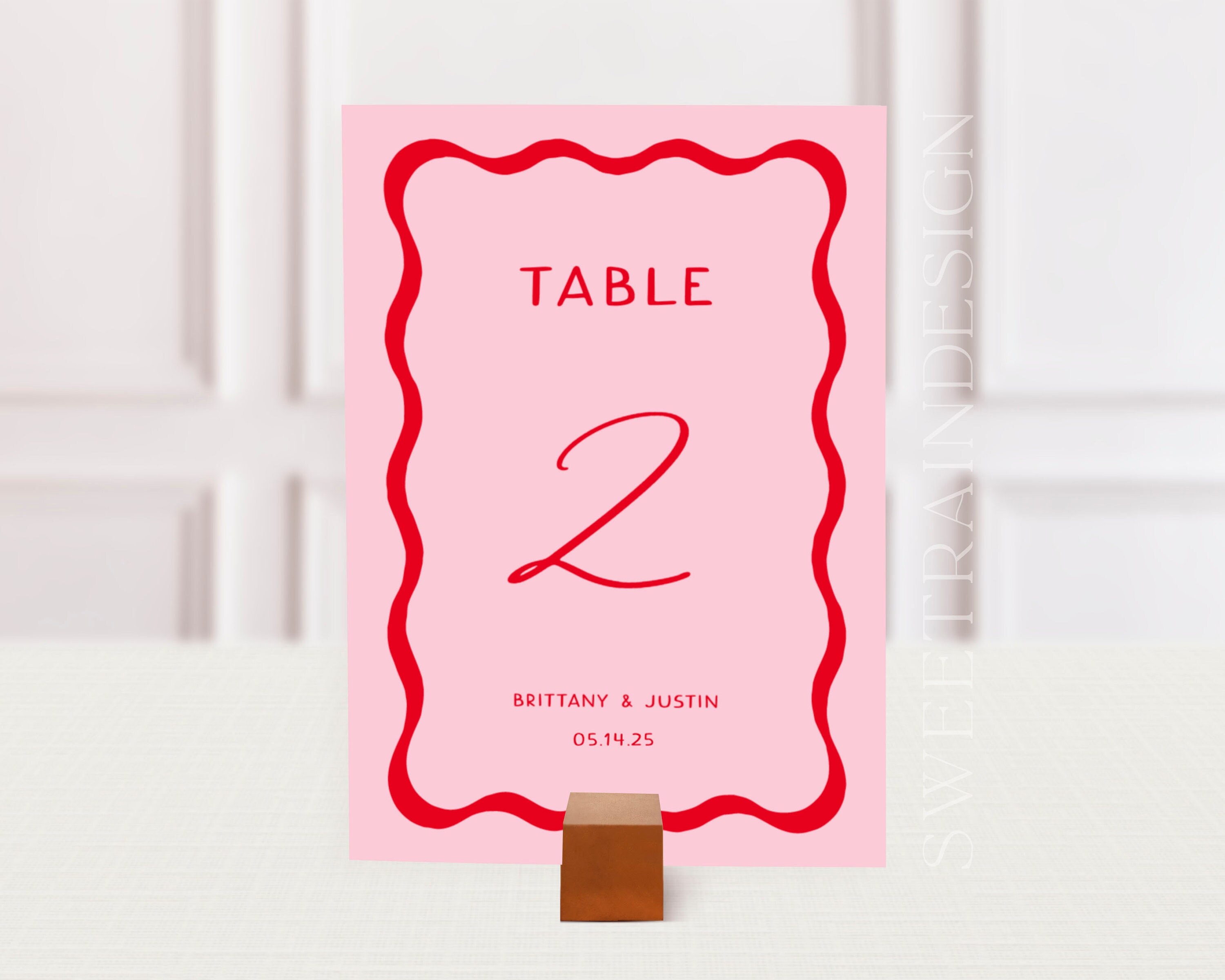 Pink and Red Table Numbers Template Retro Wedding Table - Etsy
