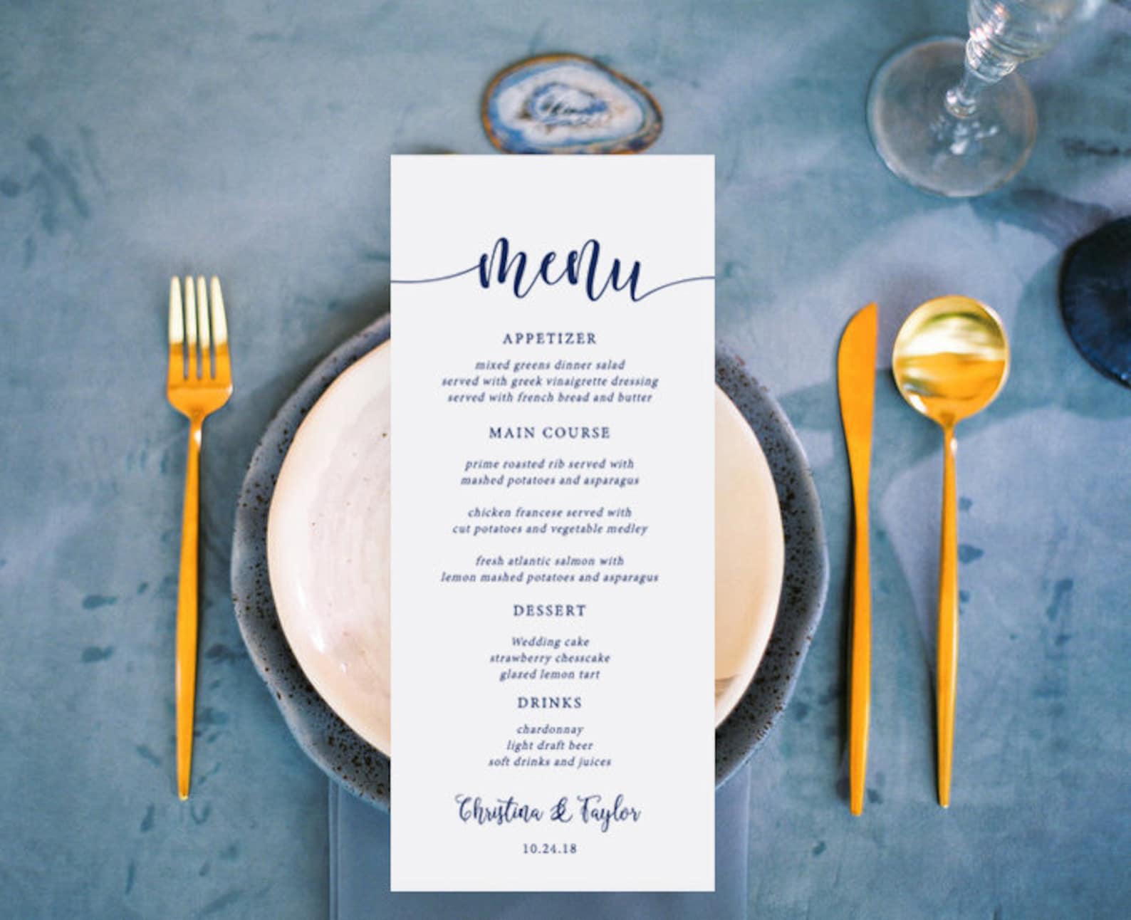Navy Menu Card Template Dinner Menu Editable Wedding Dinner - Etsy