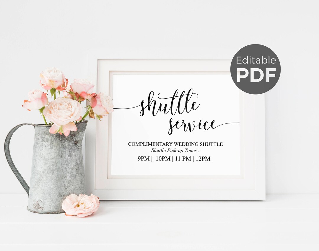 Wedding Shuttle Service Sign Template, Reception Signs Ideas, Wedding ...