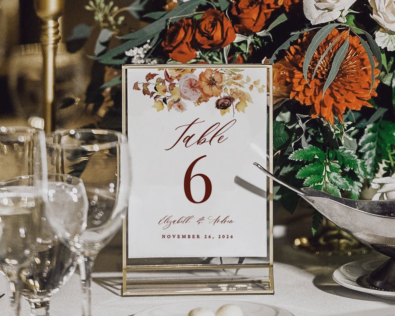 Rustic Fall Table Numbers Template, Bohemian Wedding Table Number ...