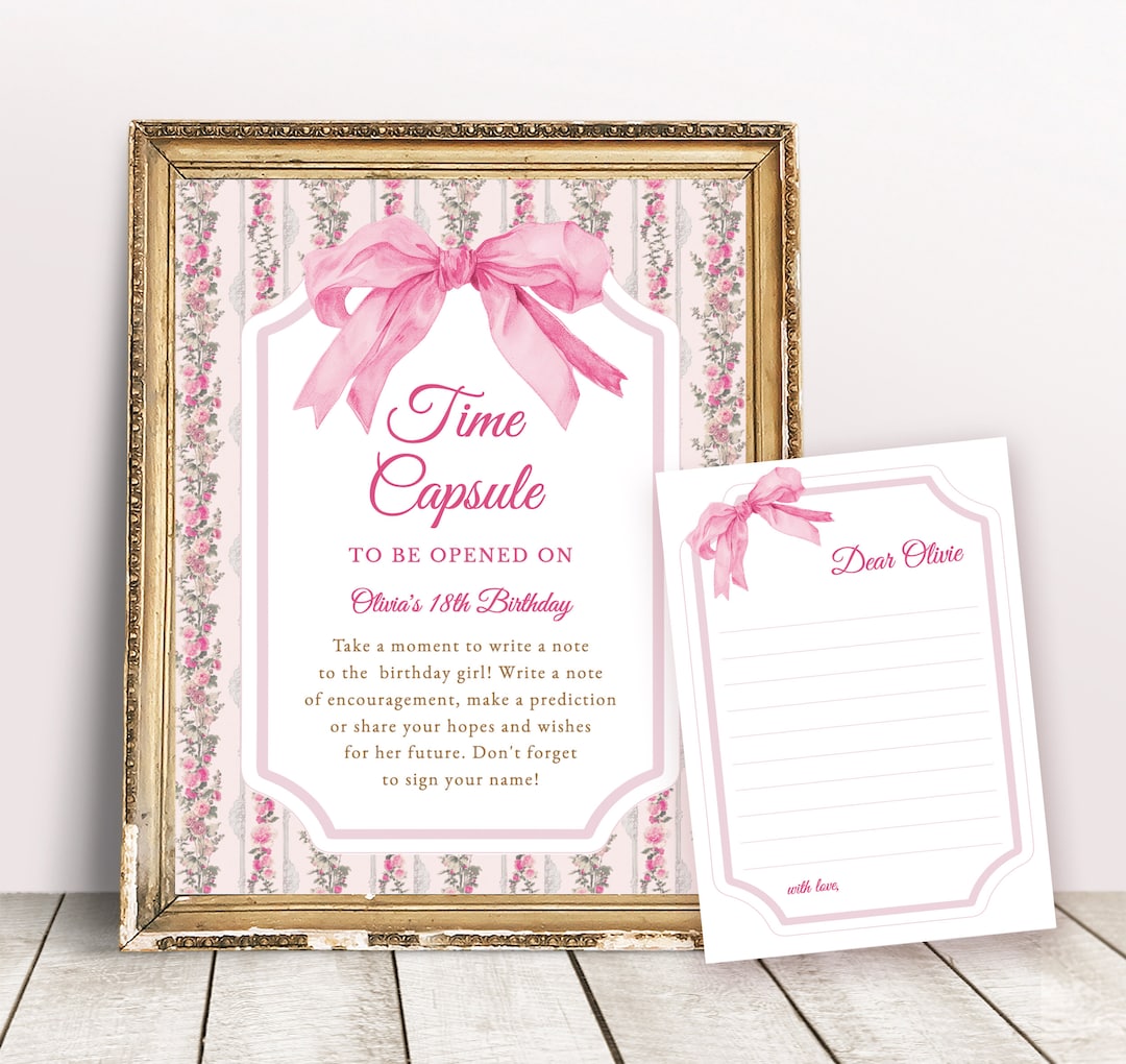 Pink Bow 1st Birthday Time Capsule Template, Fancy One Birthday ...