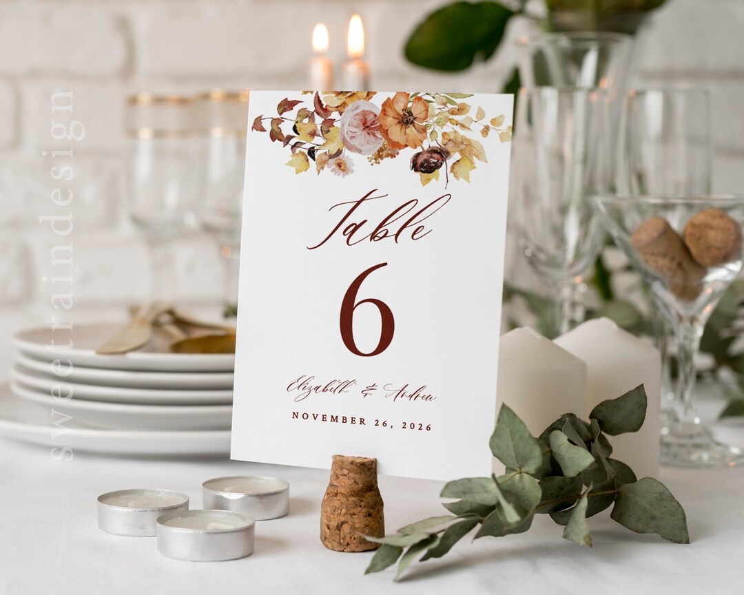 Rustic Fall Table Numbers Template, Bohemian Wedding Table Number ...