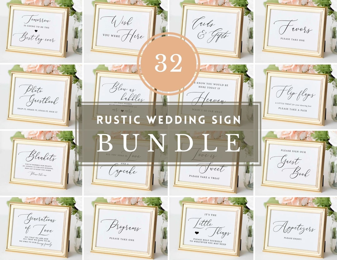 32 Rustic Wedding Sign Bundle, Wedding Bundle, Wedding Signage, Wedding ...