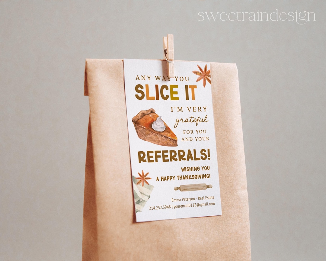Realtor Thanksgiving Tags, Pumpkin Pie Tags, Real Estate Referral ...