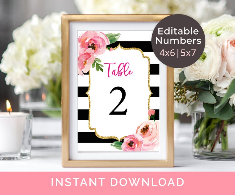 Floral Table Number Template DIY Table Numbers Kate Party - Etsy