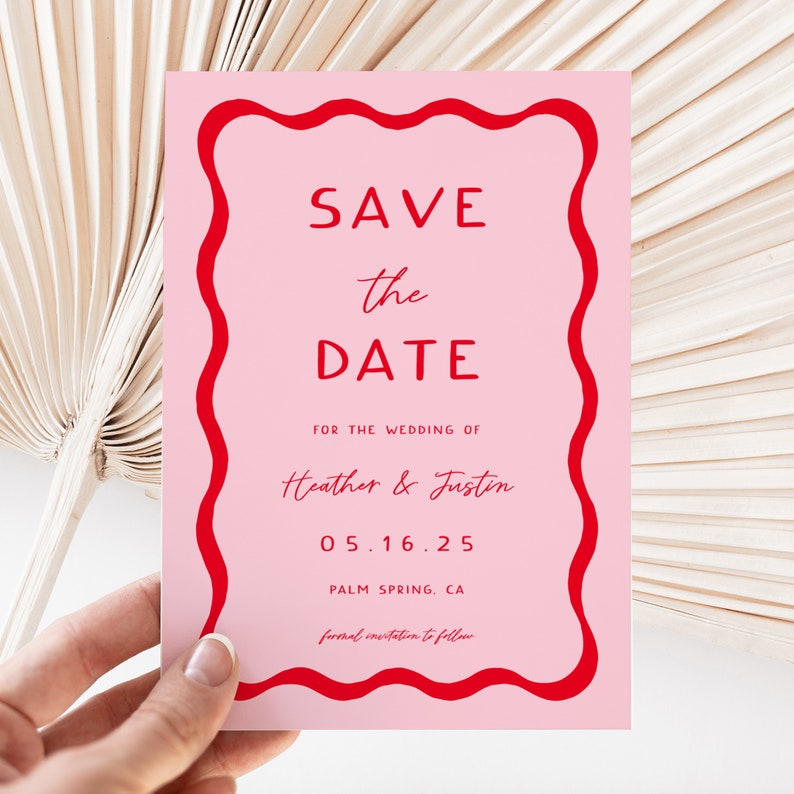 Pink and Red Save the Date Templates, Retro Save the Date Cards, Wave ...