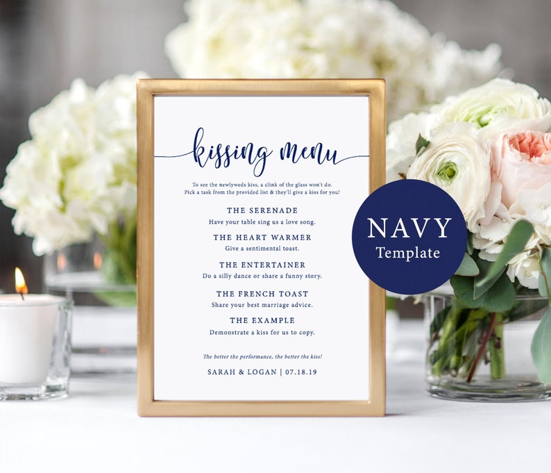 Navy Kissing Menu Template Kissing Menu for Wedding Rustic - Etsy