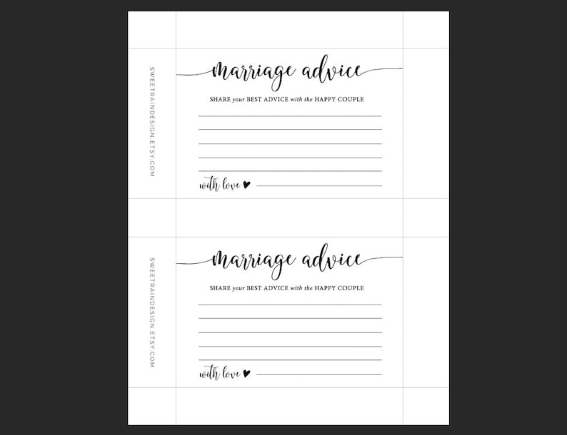 Marriage Advice Card Instant Download Wedding Advice Cards - Etsy