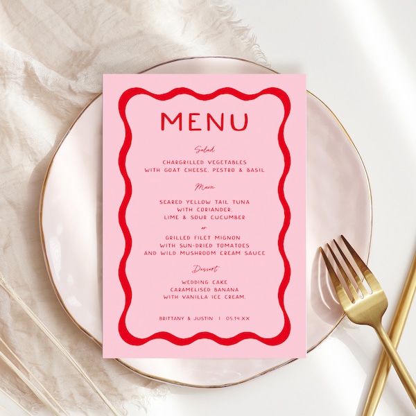 Pink Wavy Wedding Menu Cards - Etsy