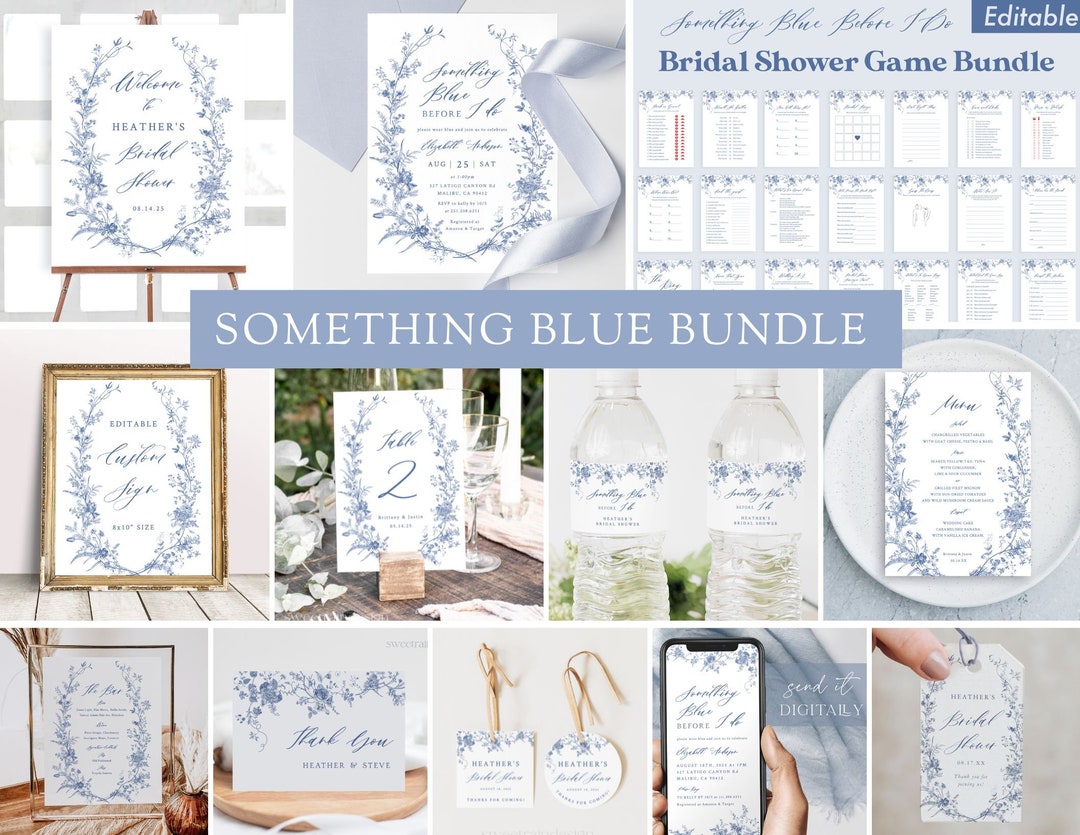 Something Blue Bridal Shower Bundle, Blue Floral French Bridal Shower ...