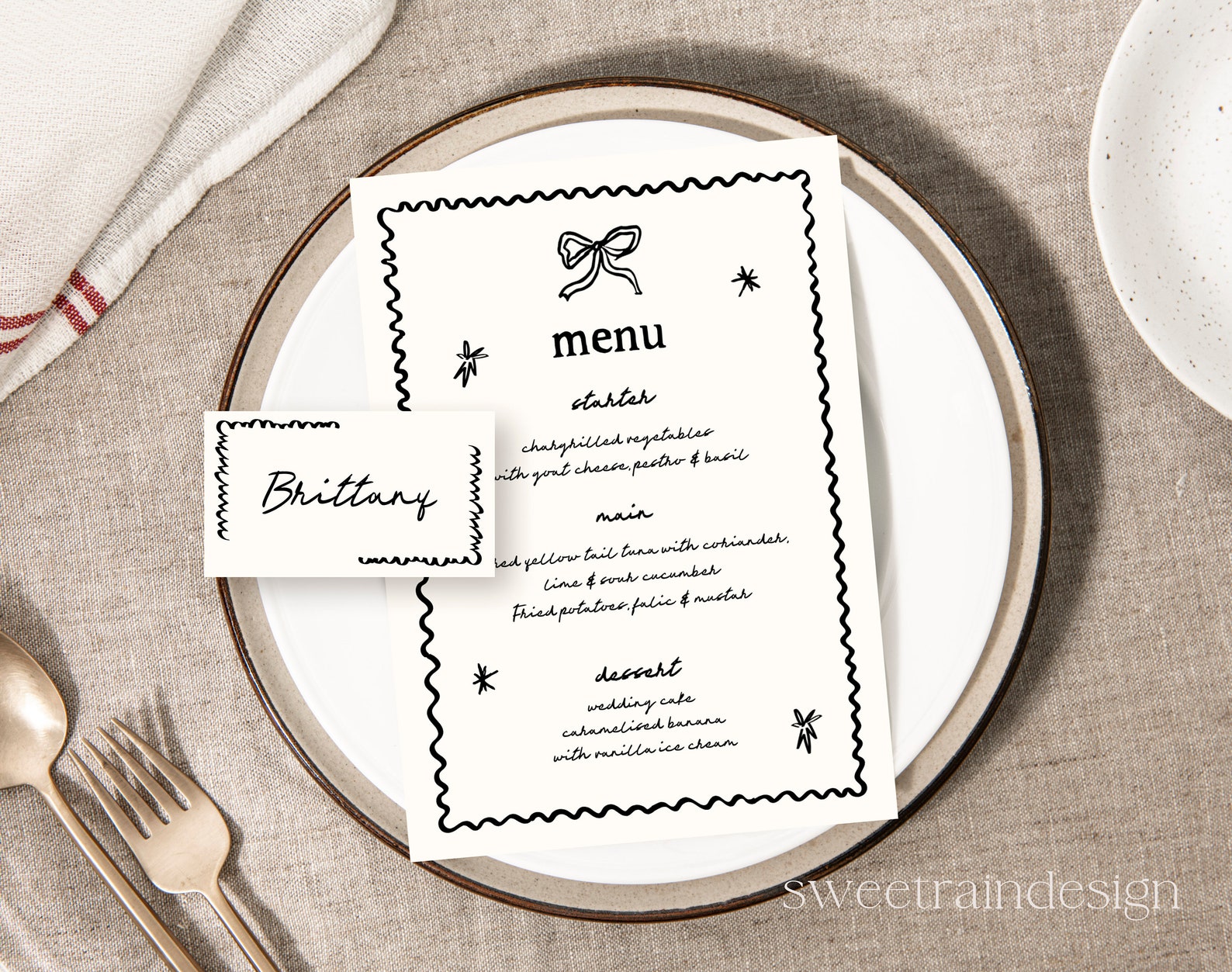 Handwritten Menu Cards Template, Hand Drawn Wedding Menu, Dinner Party ...