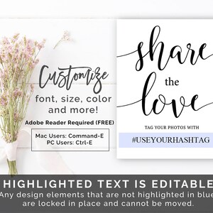 Wedding Hashtag Sign Template, Custom Share the Love Sign, Hashtag Sign ...