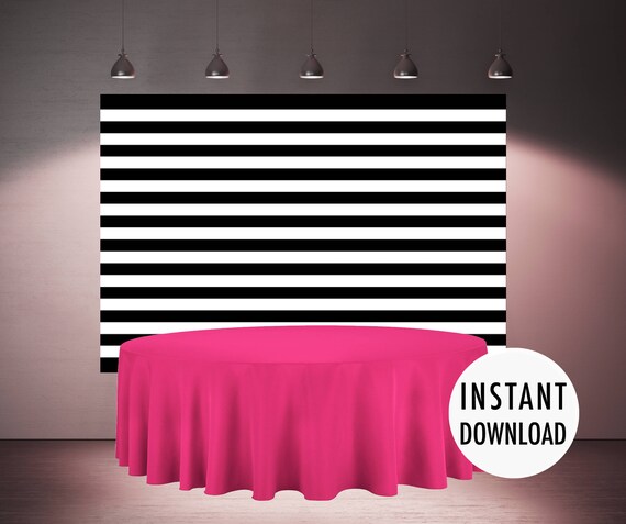 Printable Striped Backdrop, Kate Bridal Shower Backdrop, Black and ...
