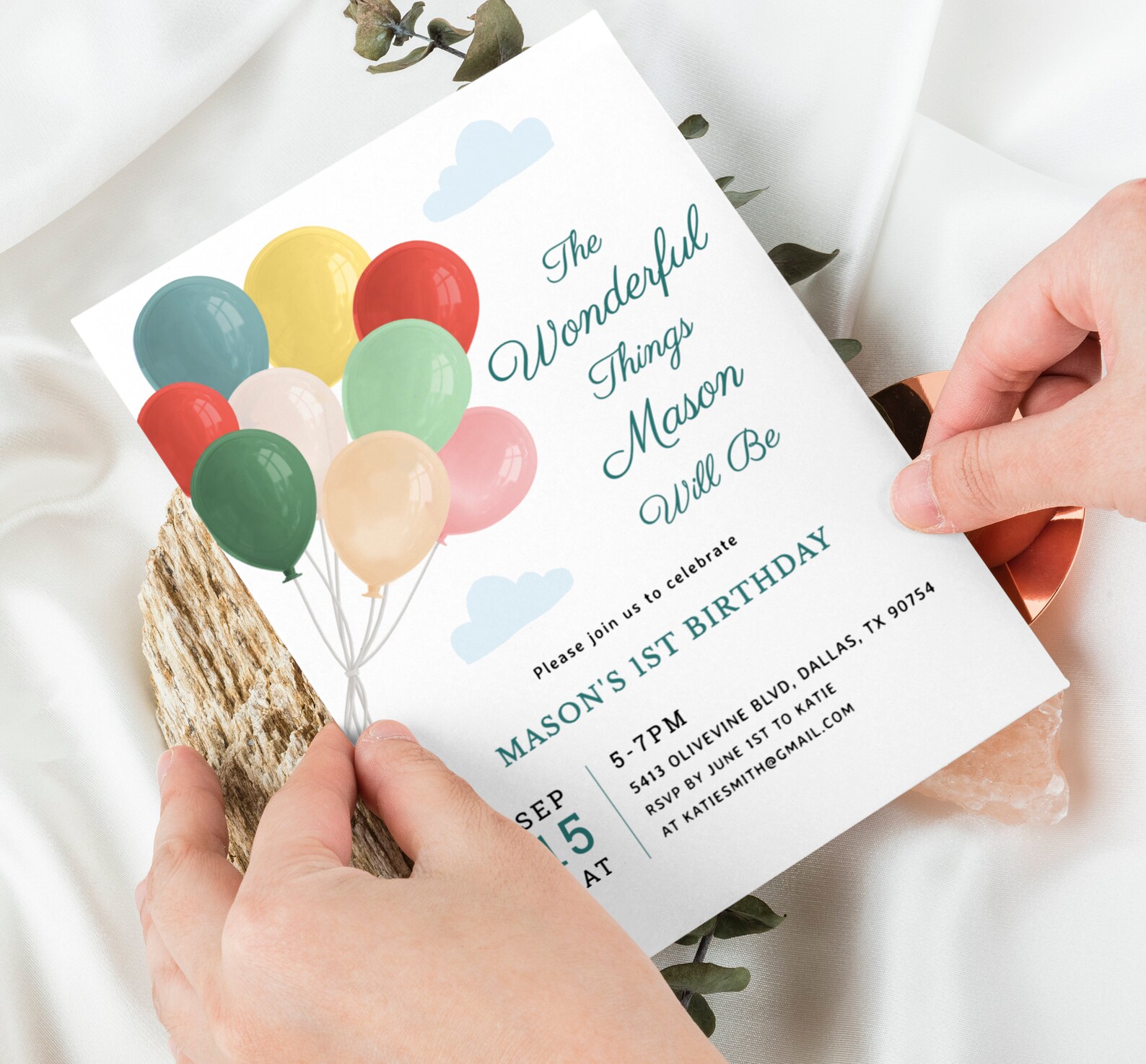 The Wonderful Things You Will Be Theme 1st Birthday Party Invitation ...