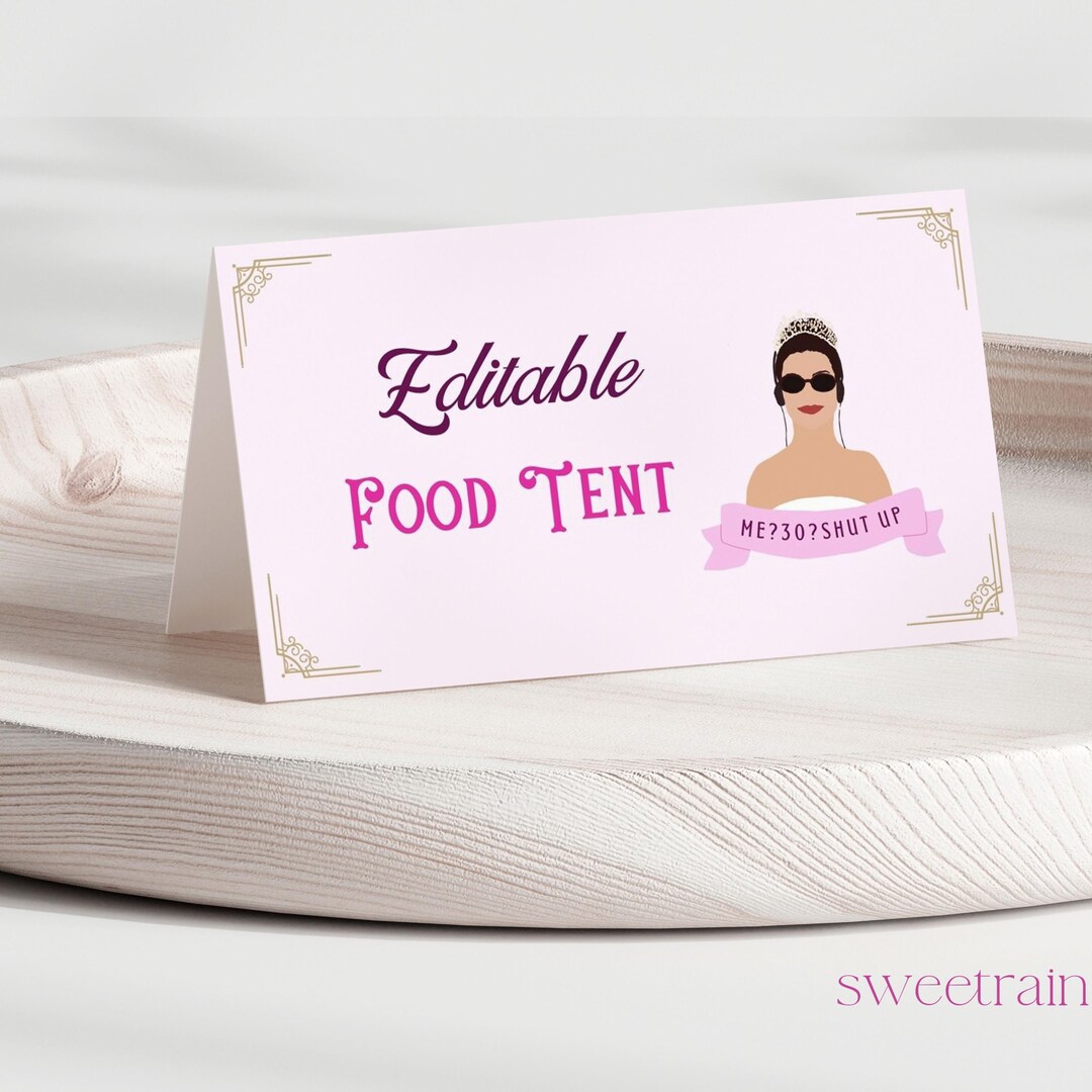 Pink Princess Birthday Food Tent Template, Princess of Genovia Birthday ...