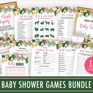Tropical Baby Shower Games Bundle, Baby Shower Activities, Greenery ...
