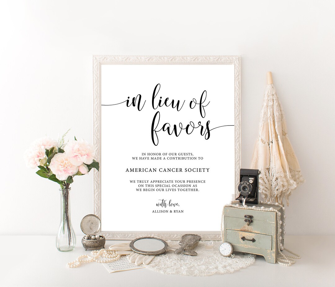 In Lieu of Favors Sign, Rustic Wedding Signs Printable Wedding Donation ...