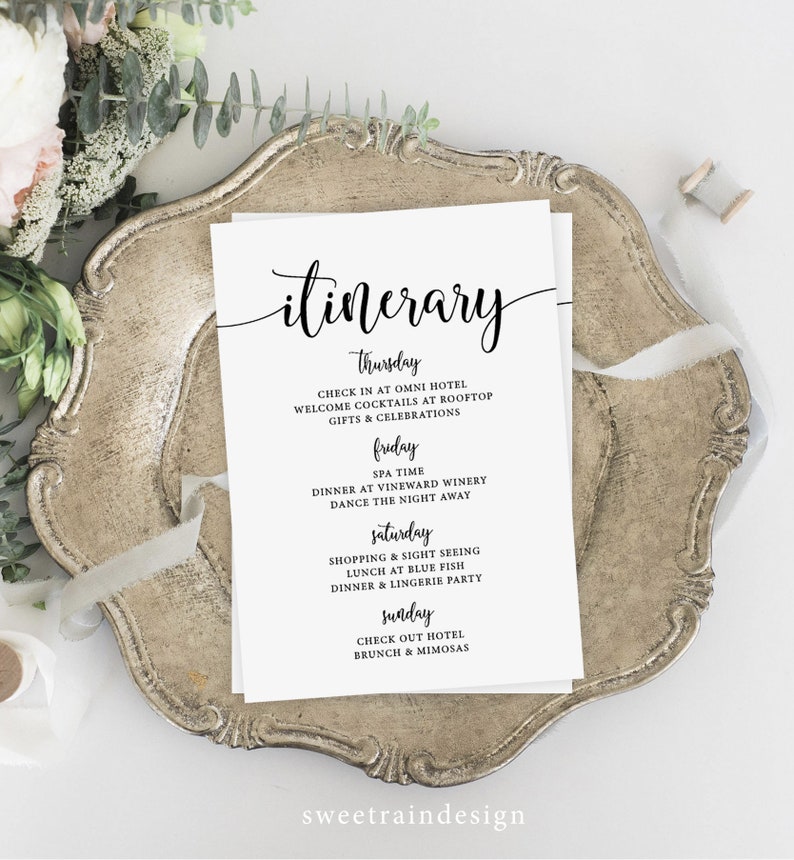Itinerary For Wedding Itinerary Template Destination Wedding Etsy UK