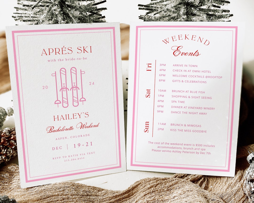Pink Apres Ski Bachelorette Party Invitation Template, Winter ...