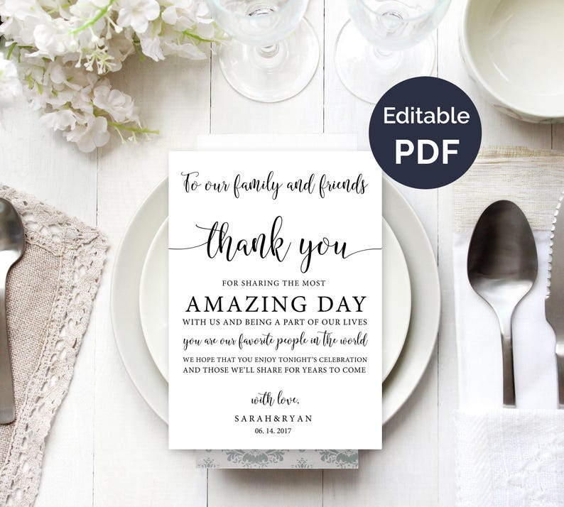 Wedding Thank You Note Template Wedding Table Thank You Etsy